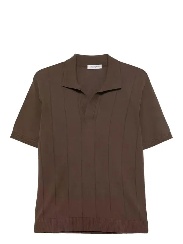 KANGRA Pointelle-knit Polo-collar T-shirt - Brown