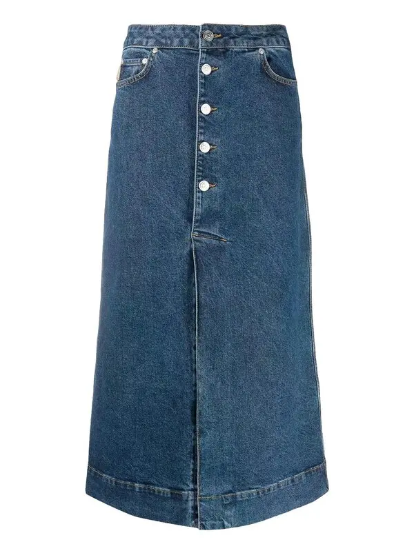 GANNI Comfort Stretch Midi Skirt - Blue