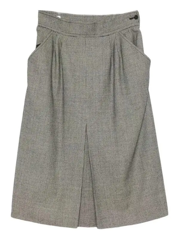 Saint Laurent 1980s Houndstooth Pleated Skirt - Neutrals