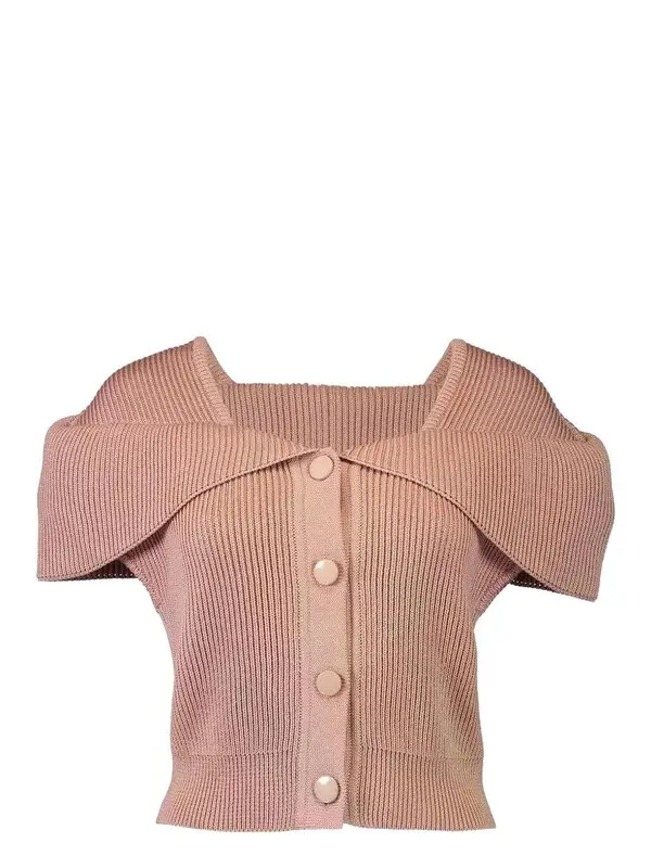 Chloé Foldover-collar Knit Top - Pink