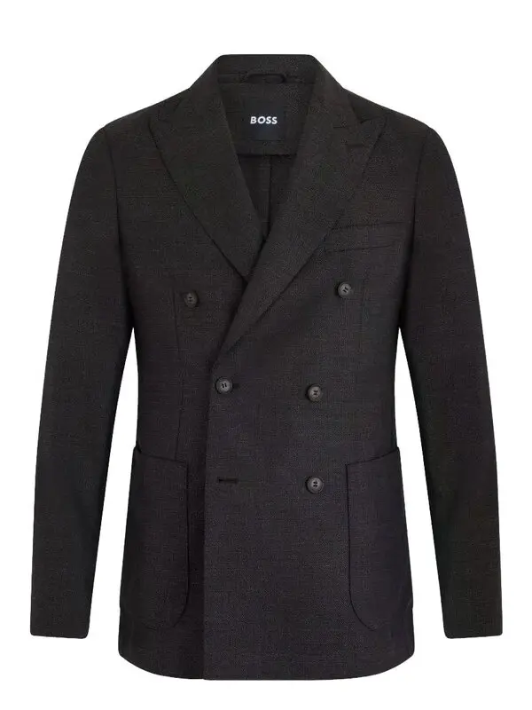 BOSS Double-breasted Textured Blazer - Grey