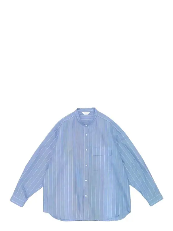 STILL BY HAND Striped Band-collar Shirt - Blue