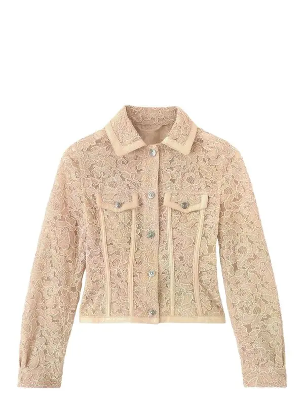 Ermanno Scervino Lace And Leather Trim Jacket - Neutrals