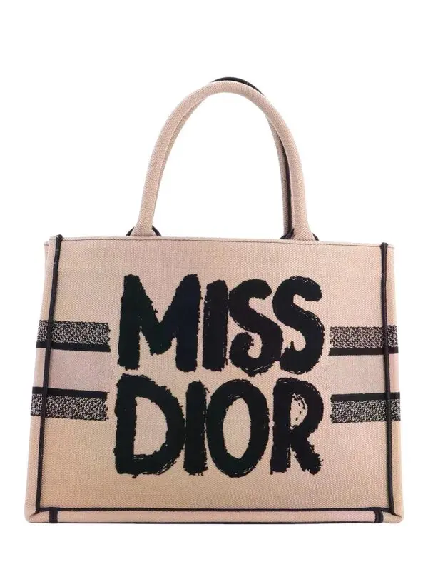Dior Miss Book Embroidered Canvas Medium Tote Bag - Neutrals