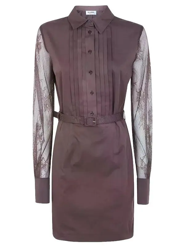 BLUGIRL Lace-panel Pintuck Dress - Brown