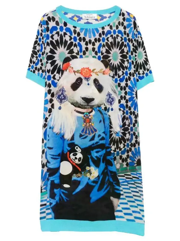 The Artistylist Panda-print Mini Dress - Blue
