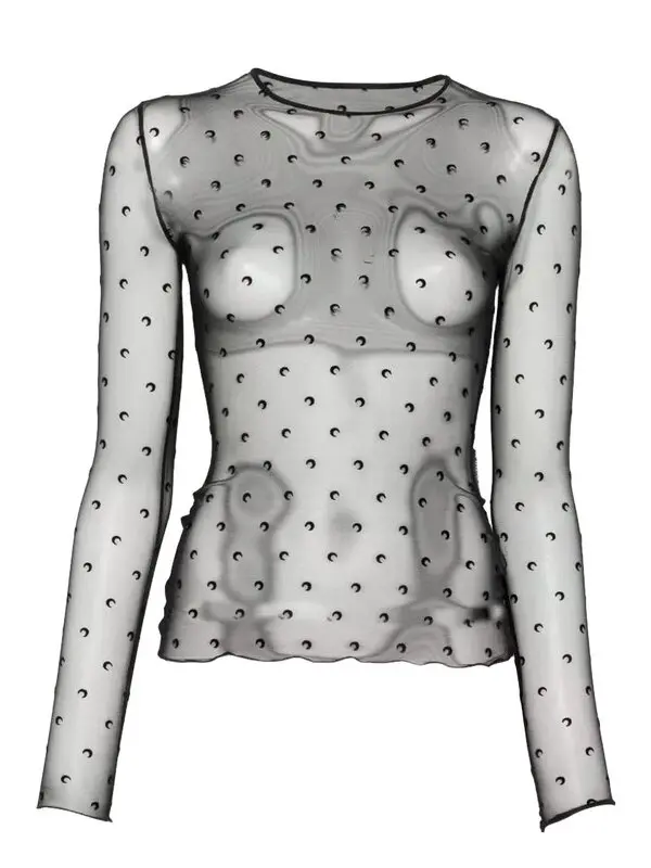 MARINE SERRE Plumetis Moon Mesh Long Sleeve T-shirt - Black