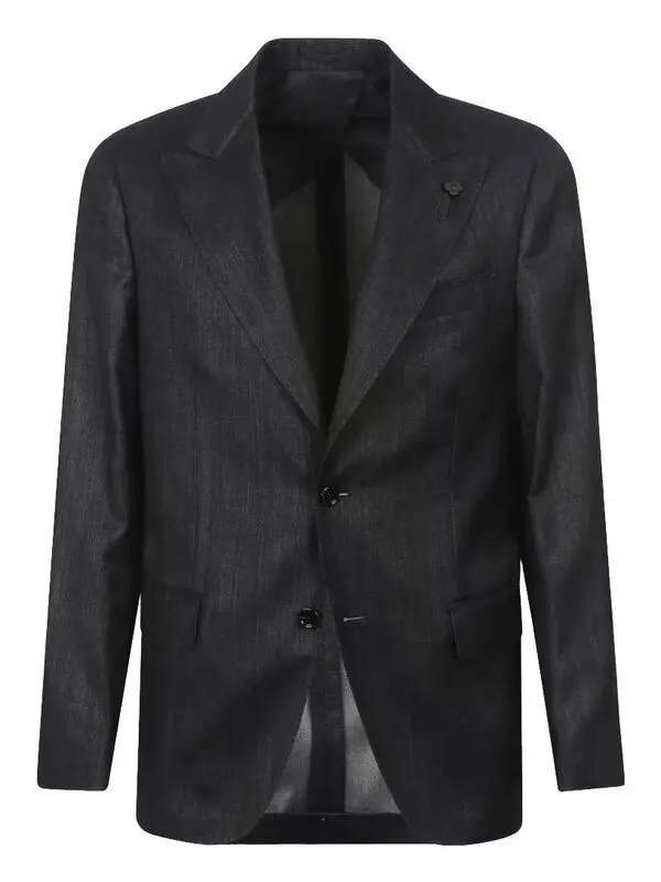 LARDINI Peak-lapel Denim Blazer - Blue