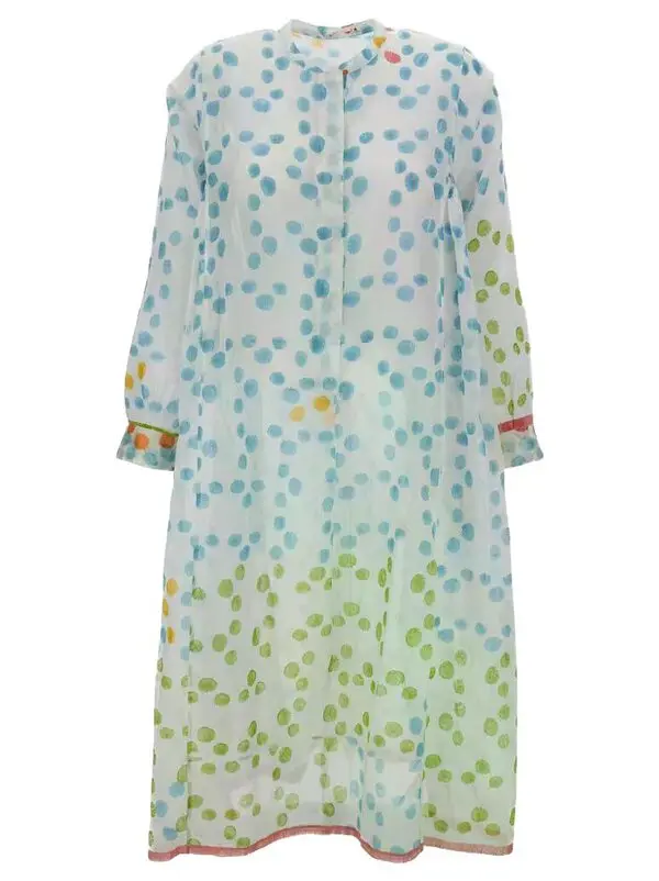 INJIRI Trumpet Polka-dot Long-sleeve Midi Dress - White