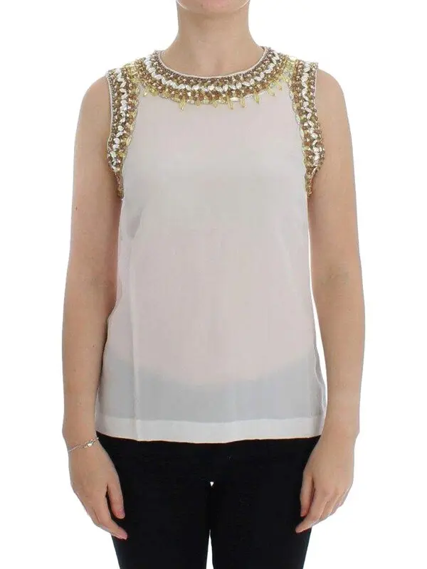 Dolce & Gabbana Crystal Embellished Silk Blouse - White
