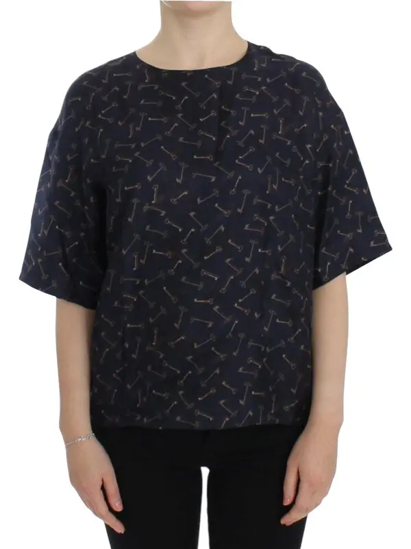 Dolce & Gabbana Printed Silk Blouse - Blue