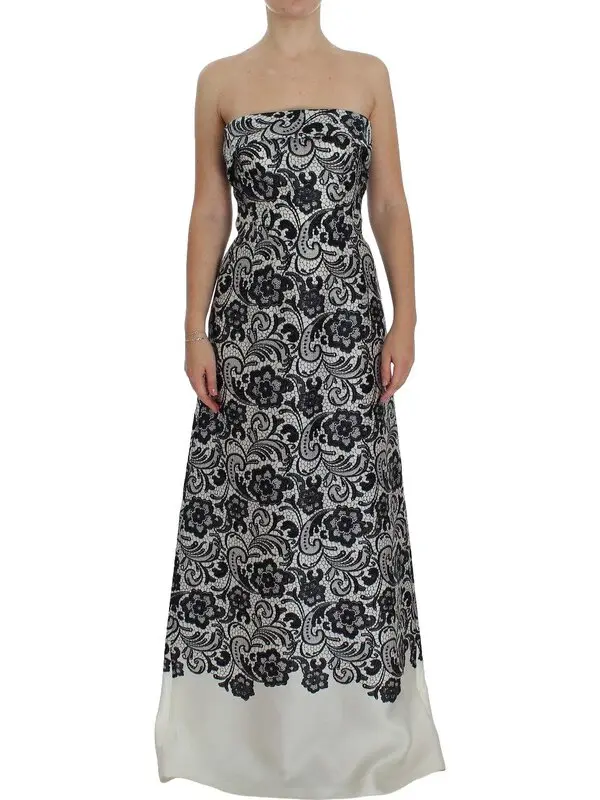 Dolce & Gabbana Floral Lace Silk Corset Maxi Dress - White