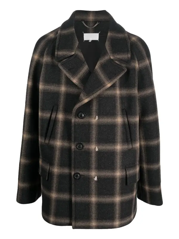 MAISON MARGIELA Check-pattern Wool Coat - Black