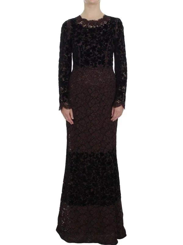 Dolce & Gabbana Floral Lace Maxi Dress - Purple