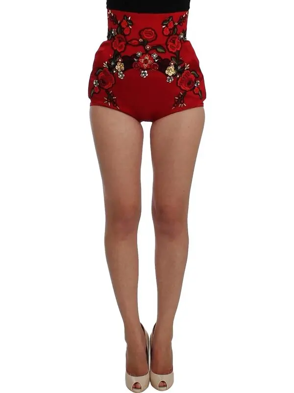 Dolce & Gabbana High-waist Embroidered Mini Shorts - Red