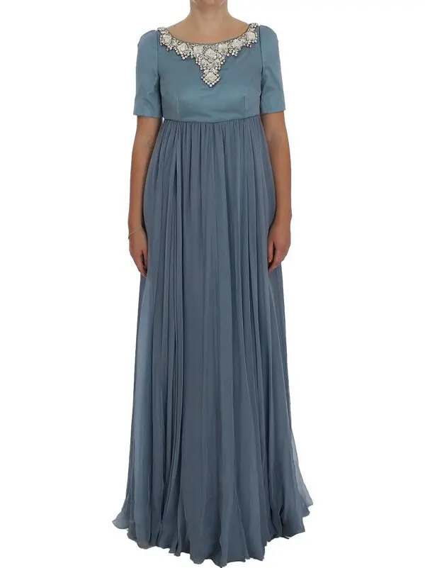 Dolce & Gabbana Silk Crystal Sheath Gown - Blue