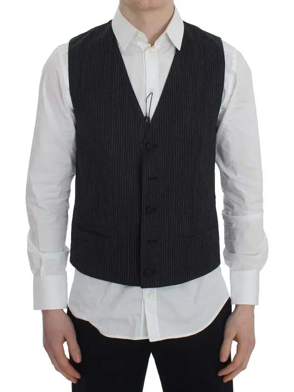 Dolce & Gabbana Striped Wool Stretch Vest - Gray