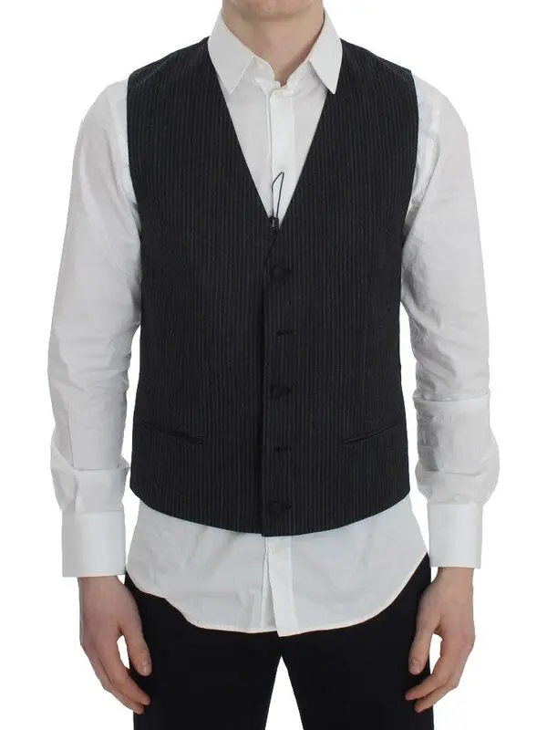 Dolce & Gabbana Striped Wool Stretch Vest - Gray
