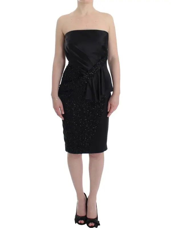 MASHA MA Embellished Strapless Pencil Dress - Black