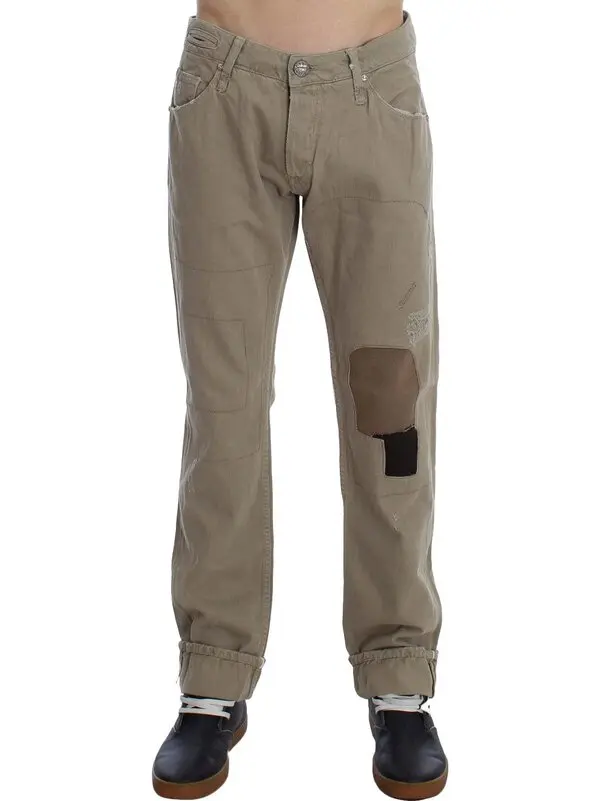 ACHT Cotton Patchwork Straight Jeans - Beige