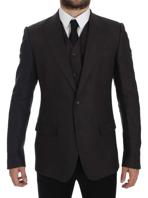 Dolce & Gabbana Slim Fit Linen Blazer Jacket - Gray