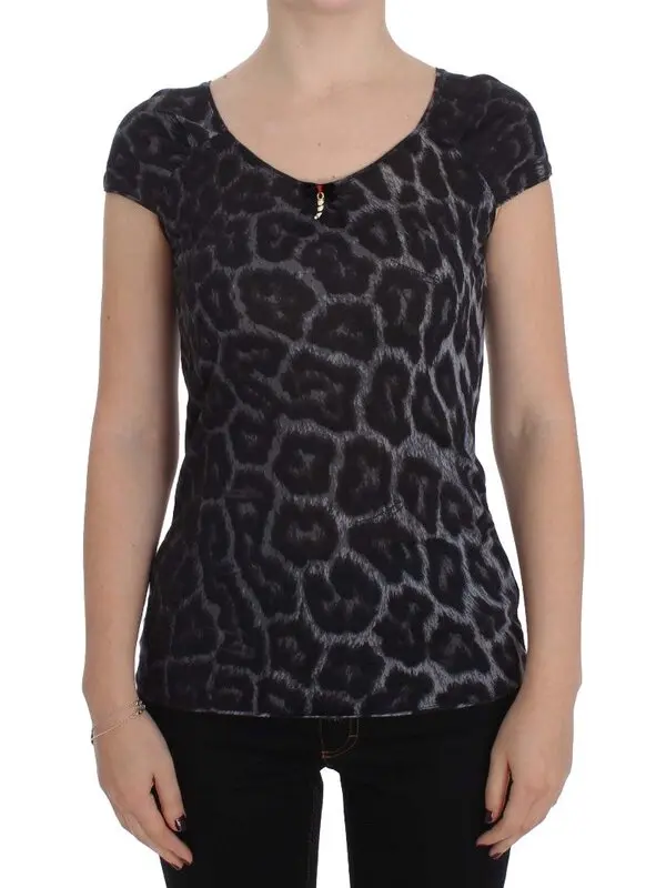 Roberto Cavalli Just Leopard Print Modal T-shirt Blouse - Gray