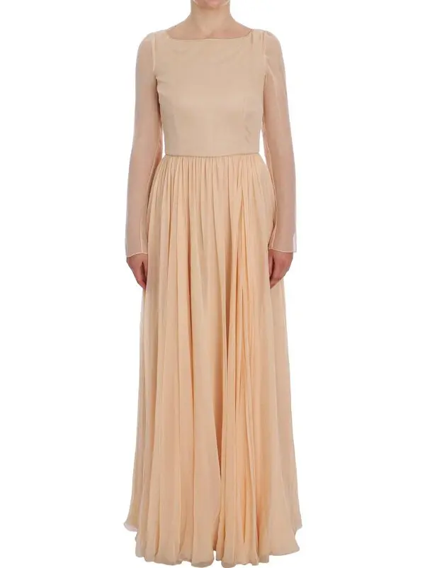 Dolce & Gabbana Silk Full Length Sheath Dress - Beige