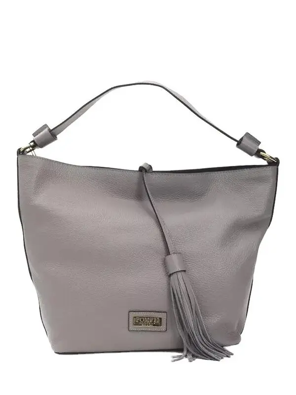 POMPEI DONATELLA Leather Shoulder Bag With Embossed Logo Lining - Gray
