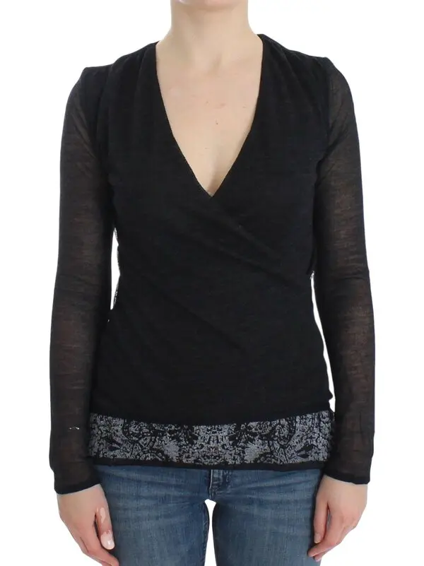 Ermanno Scervino Wool Blend Stretch Long Sleeve Sweater - Black