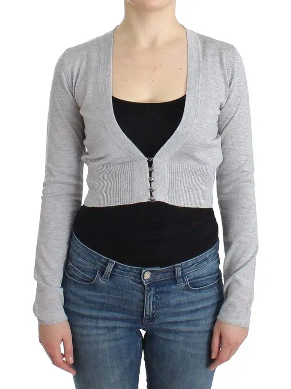Roberto Cavalli Cropped Virgin Wool Cardigan - Gray