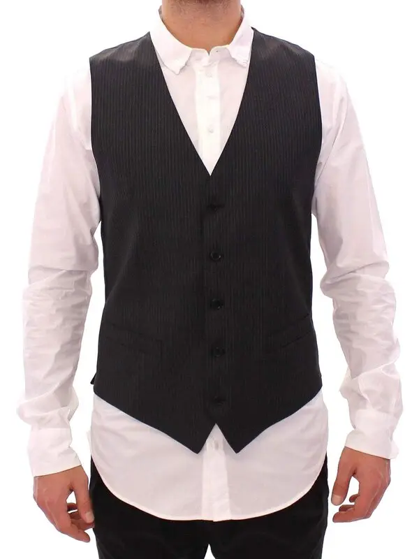 Dolce & Gabbana Striped Wool Single Breasted Vest - Gray