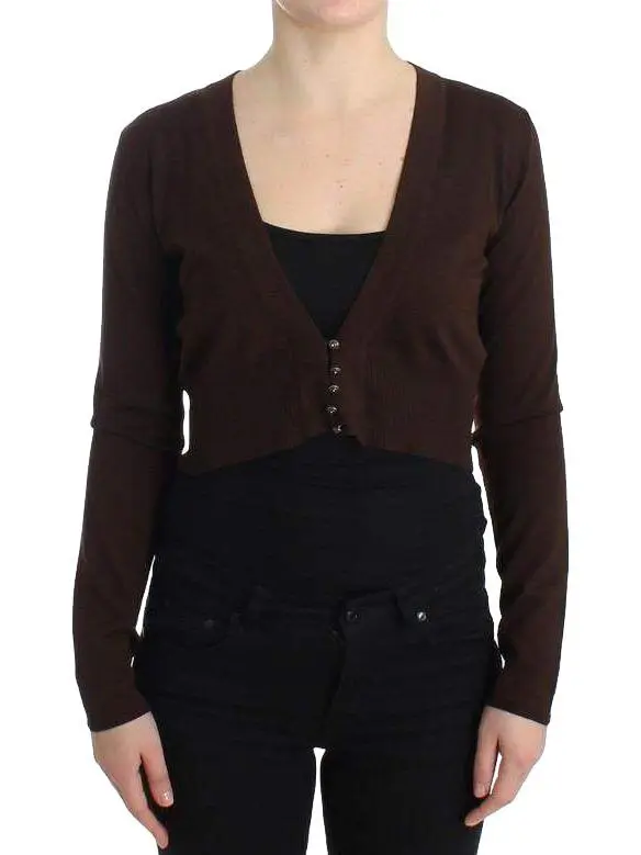 Roberto Cavalli Cropped Virgin Wool Cardigan - Brown
