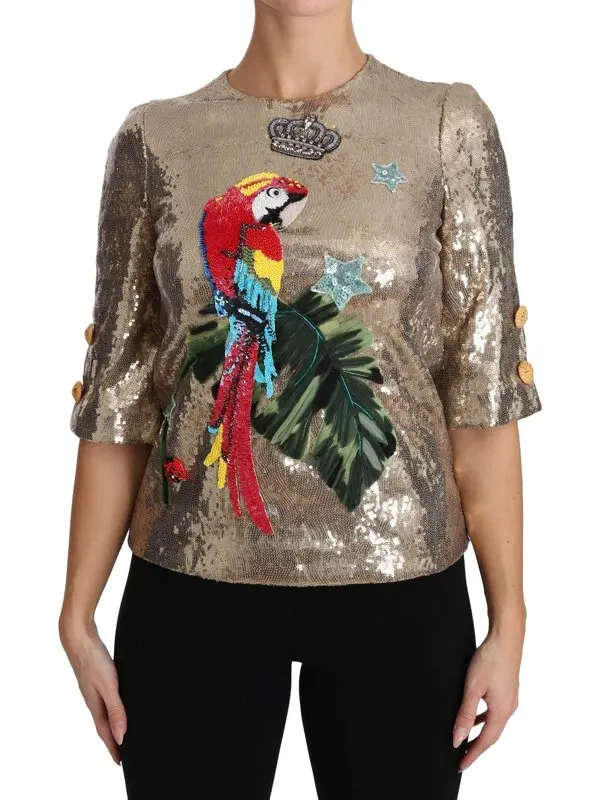 Dolce & Gabbana Sequined Parrot Blouse - Gold