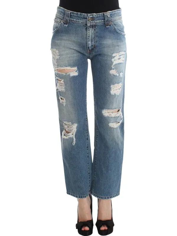 John Galliano Boyfriend Fit Cropped Jeans - Blue