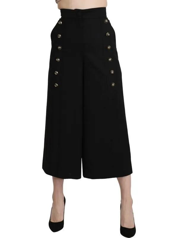 Dolce & Gabbana Wide Leg Cropped Wool Trousers - Black