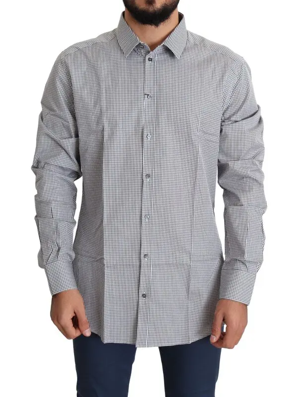 Dolce & Gabbana White Checkered Gold Dress Cotton Shirt - Black