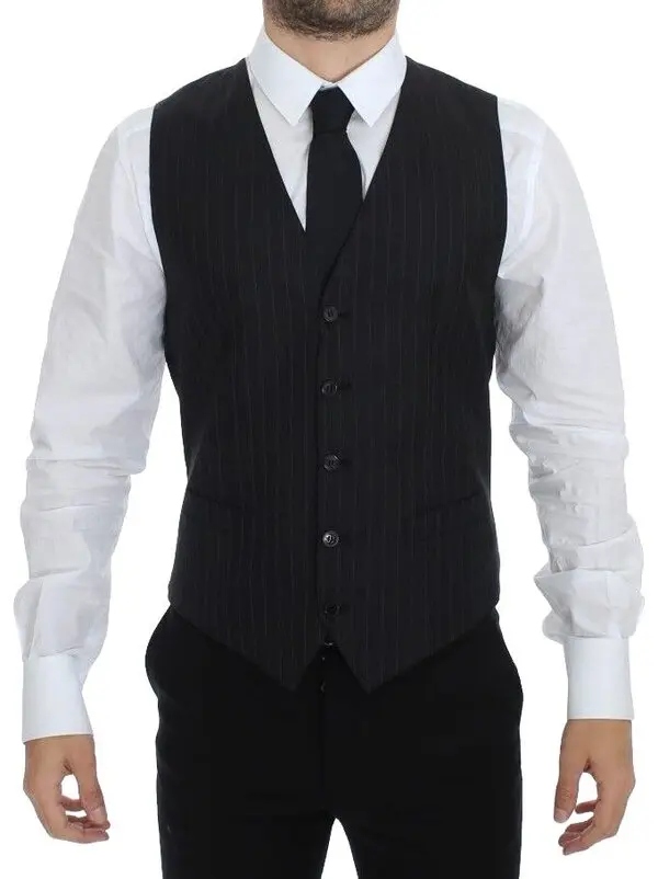 Dolce & Gabbana Striped Wool-silk Blend Dress Vest - Black
