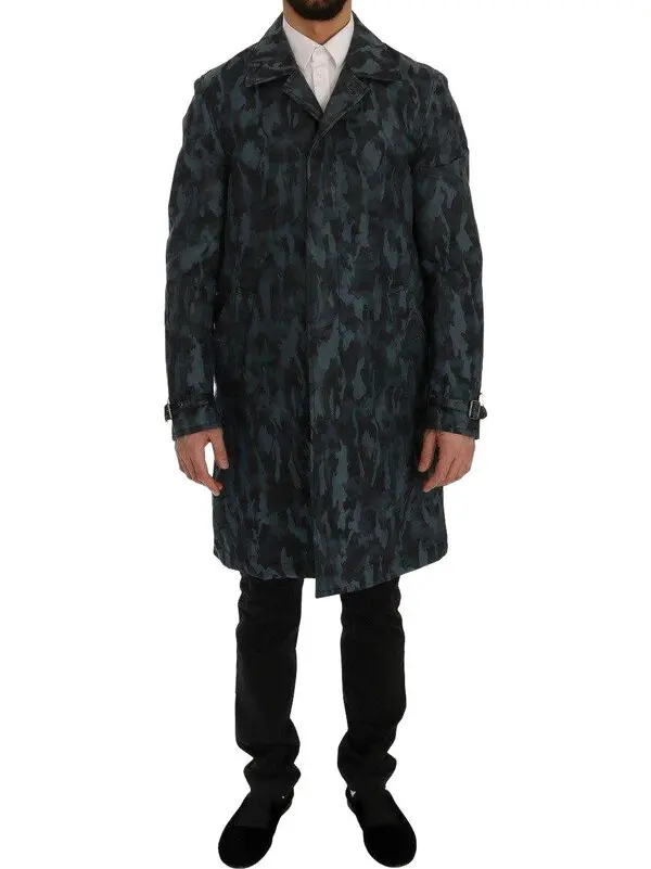 Dolce & Gabbana Camouflage Print Trench Coat - Blue