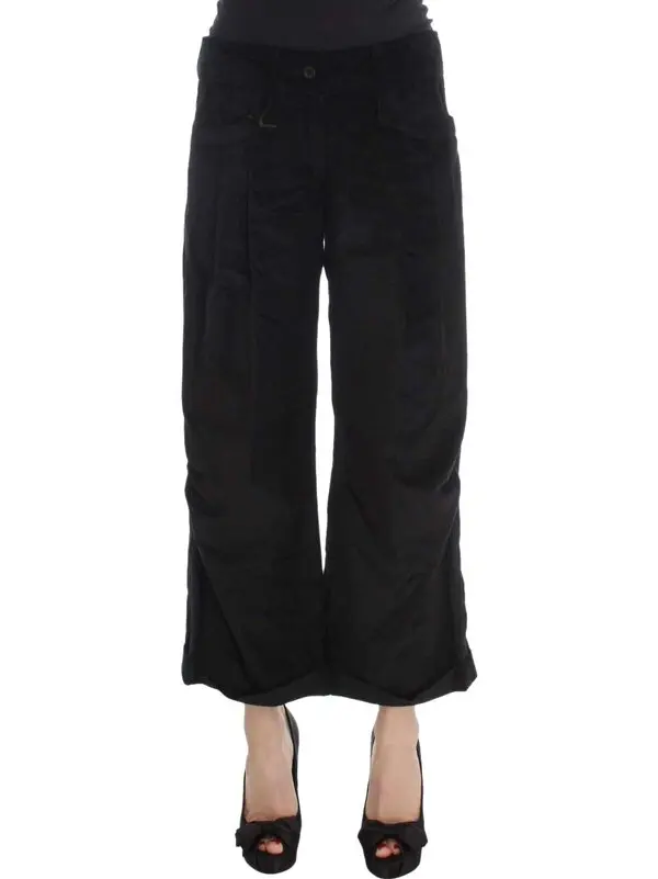 Ermanno Scervino Cotton Velvet Capri Bootcut Trousers - Black