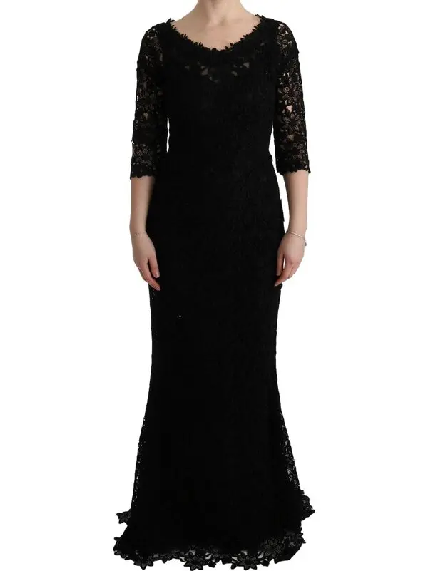 Dolce & Gabbana Floral Ricamo Sheath Long Dress - Black
