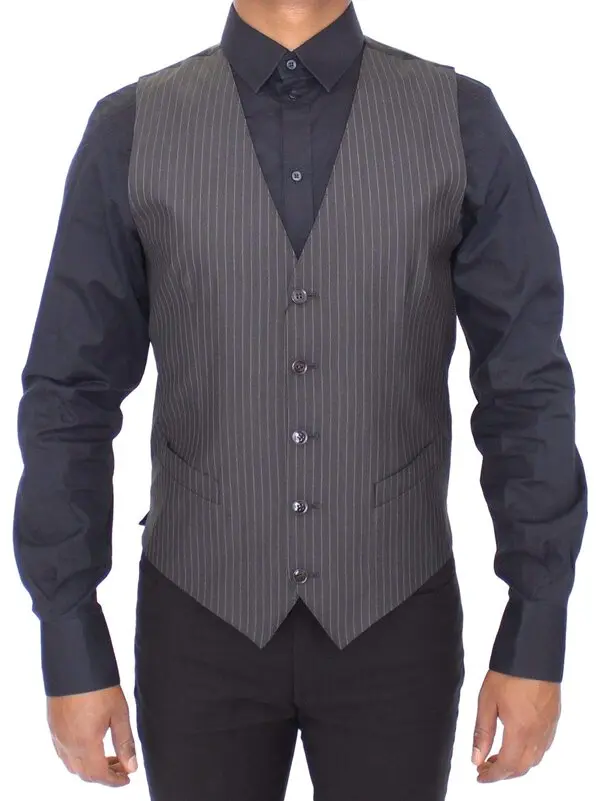 Dolce & Gabbana Striped Wool And Silk Blend Dress Vest - Gray