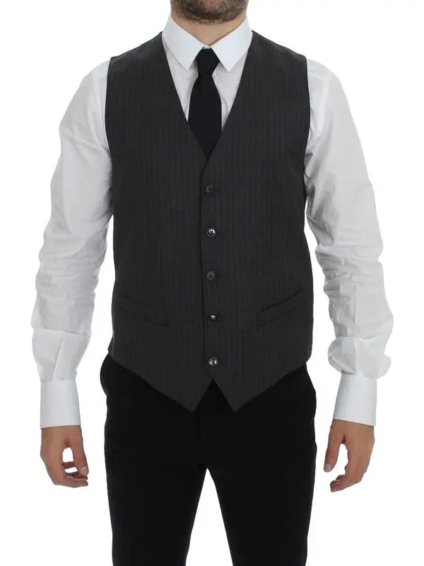 Dolce & Gabbana Striped Single-breasted Vest - Black