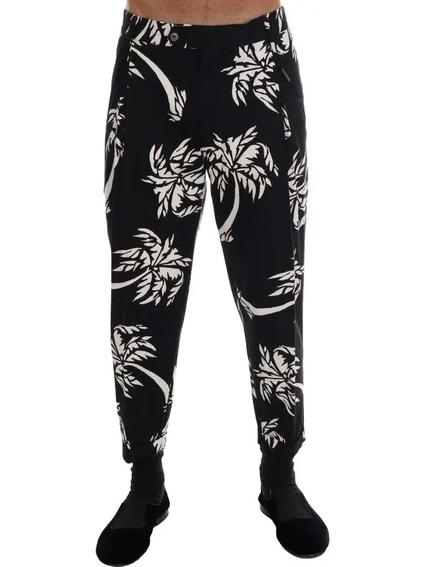 Dolce & Gabbana Ankle Length Printed Cotton-stretch Trousers - Black