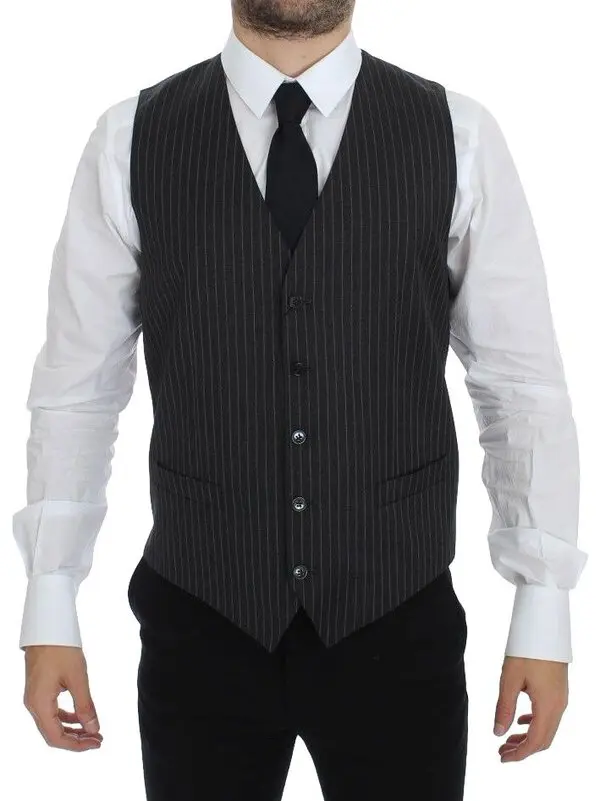 Dolce & Gabbana Wool Striped Single Breasted Vest - Gray