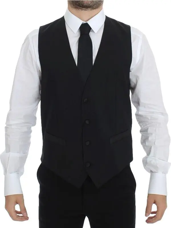 Dolce & Gabbana Wool And Silk-blend Single-breasted Vest - Black