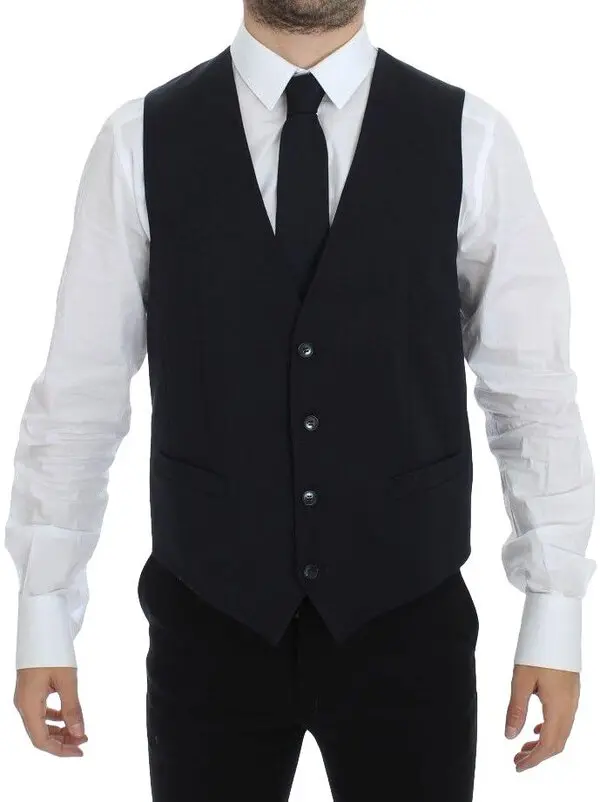 Dolce & Gabbana Single Breasted Cotton Stretch Vest - Blue