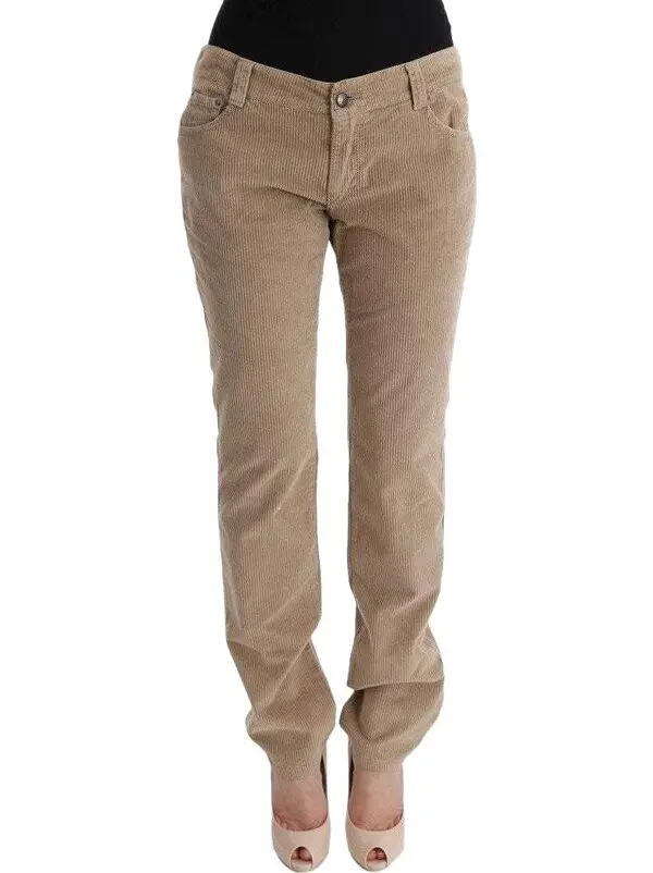 Ermanno Scervino Cotton Velvet Regular Fit Trousers - Beige