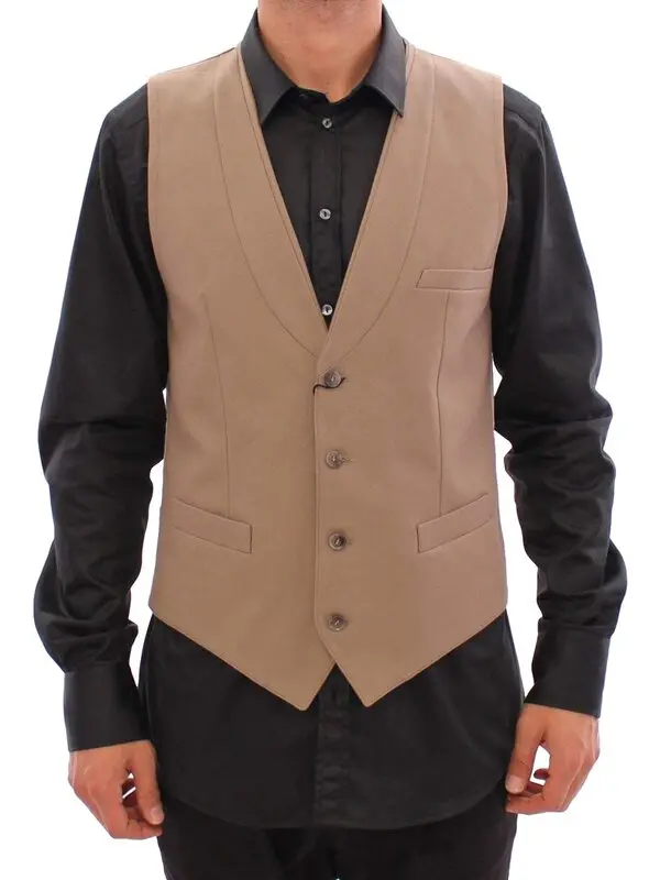 Dolce & Gabbana Cotton Slim-fit Button-front Dress Vest - Beige