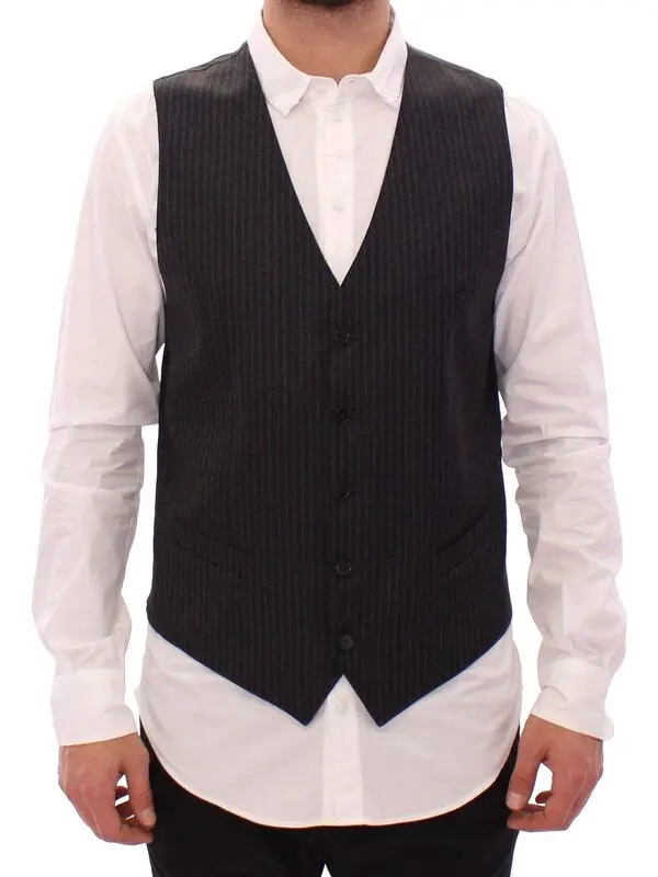 Dolce & Gabbana Striped Wool Single-breasted Vest - Gray