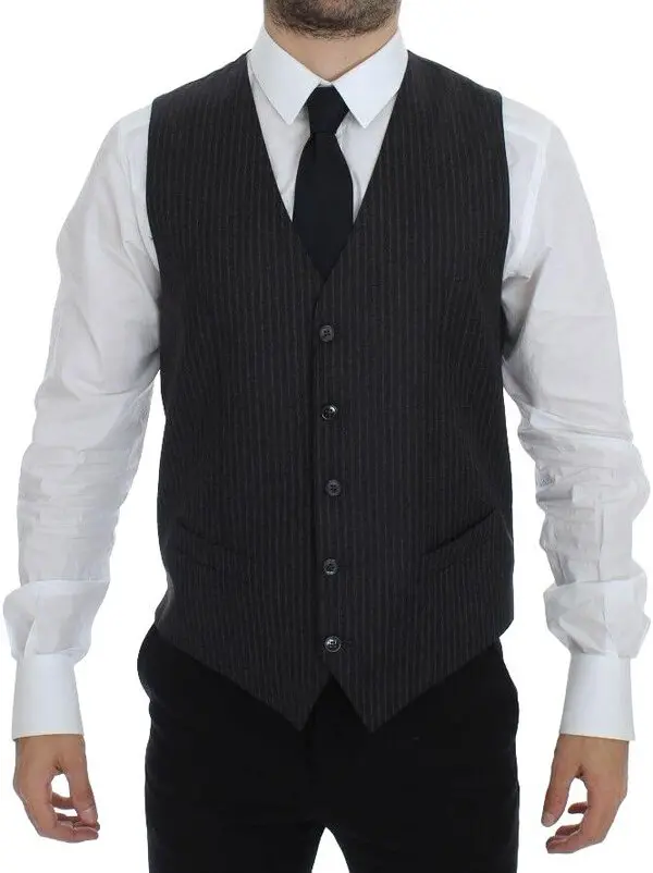 Dolce & Gabbana Striped Wool Single-breasted Vest - Gray